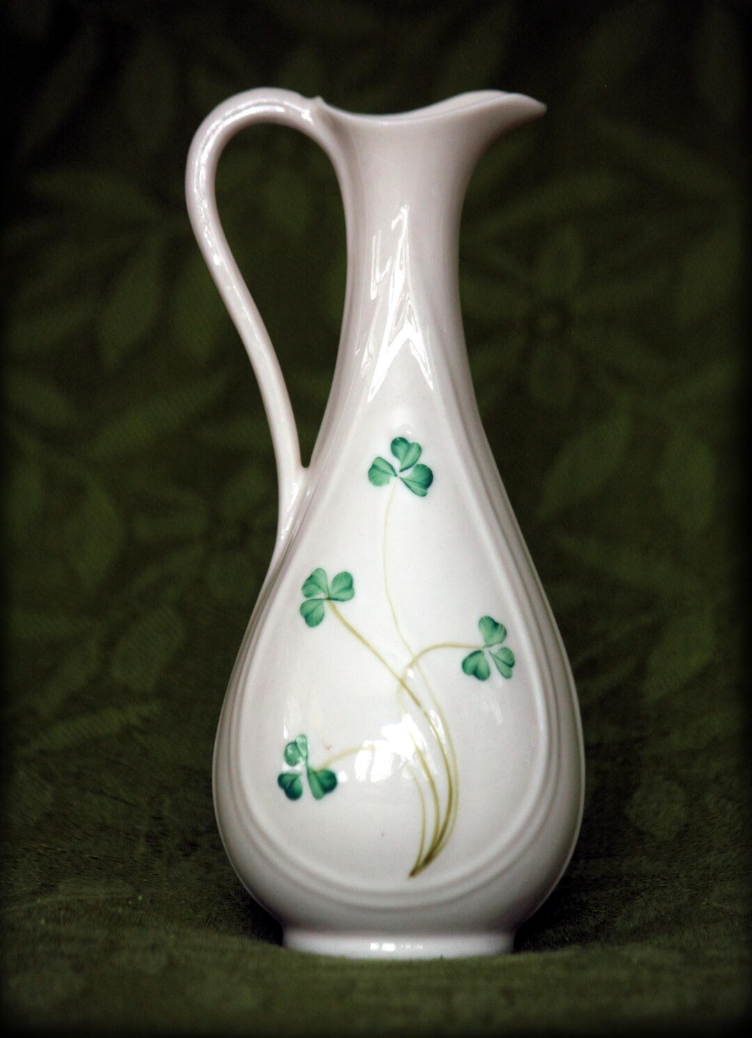 Vintage Irish Belleek Shamrock Pitcher Vase 7th Gold Mark Porcelain ...
