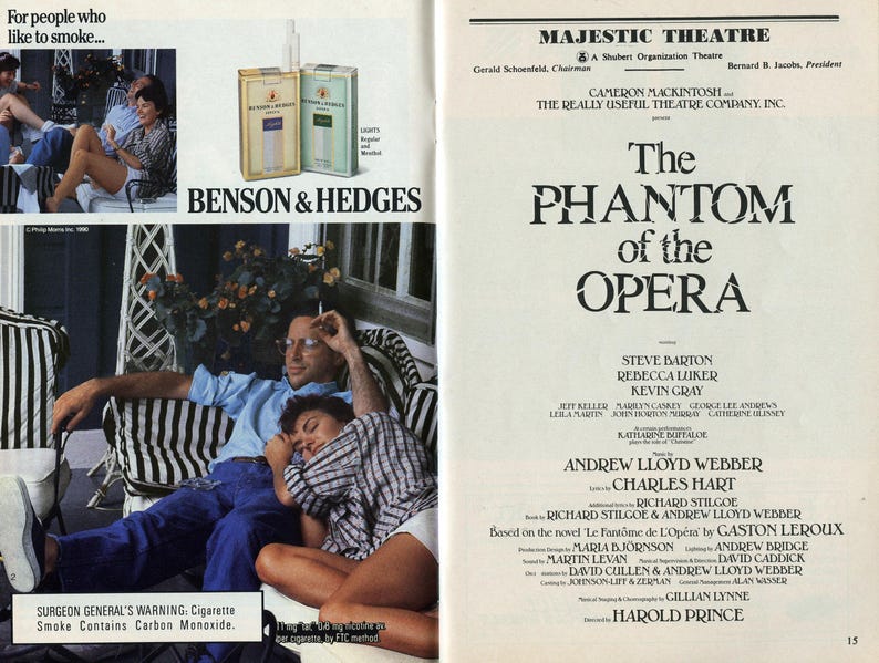 1990 Broadway Playbill "phantom of the Opera" Majestic Theatre Rebecca ...