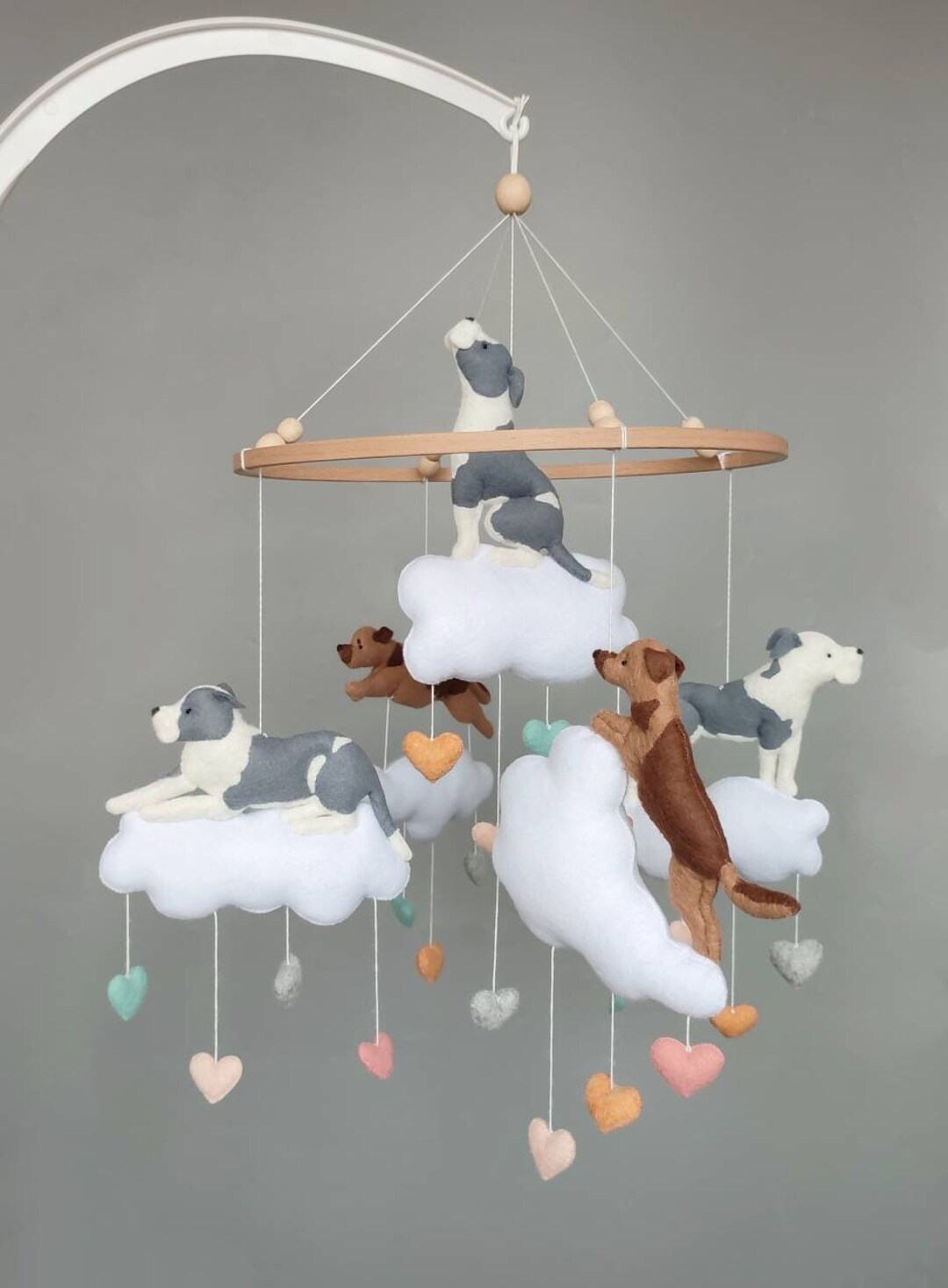 Gray Pitbull Mobile Baby Nursery Decor, Custom Brown Dog Baby Mobile ...