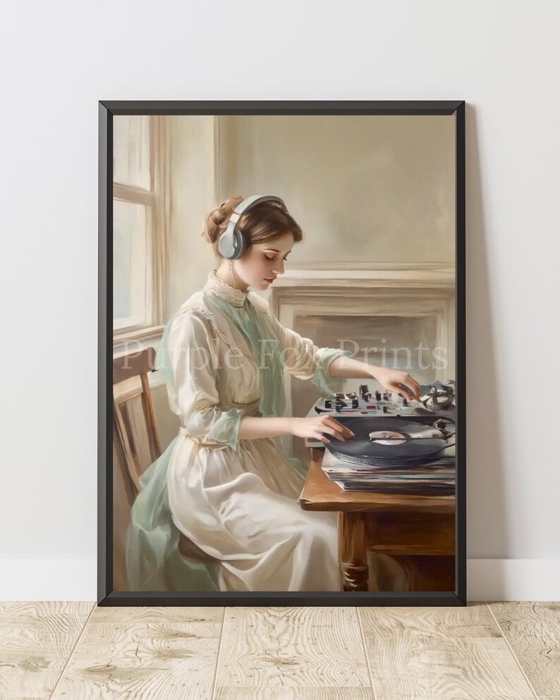 Vintage Woman DJ Art Print | Classical Oil Painting Style | Modern ...