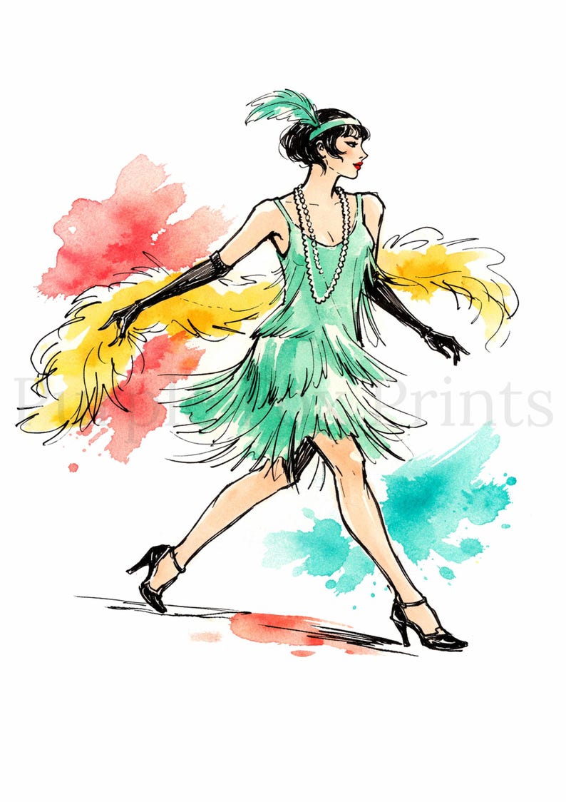 1920s Flapper Art Print | Art Deco Jazz Age Illustration | Vintage ...