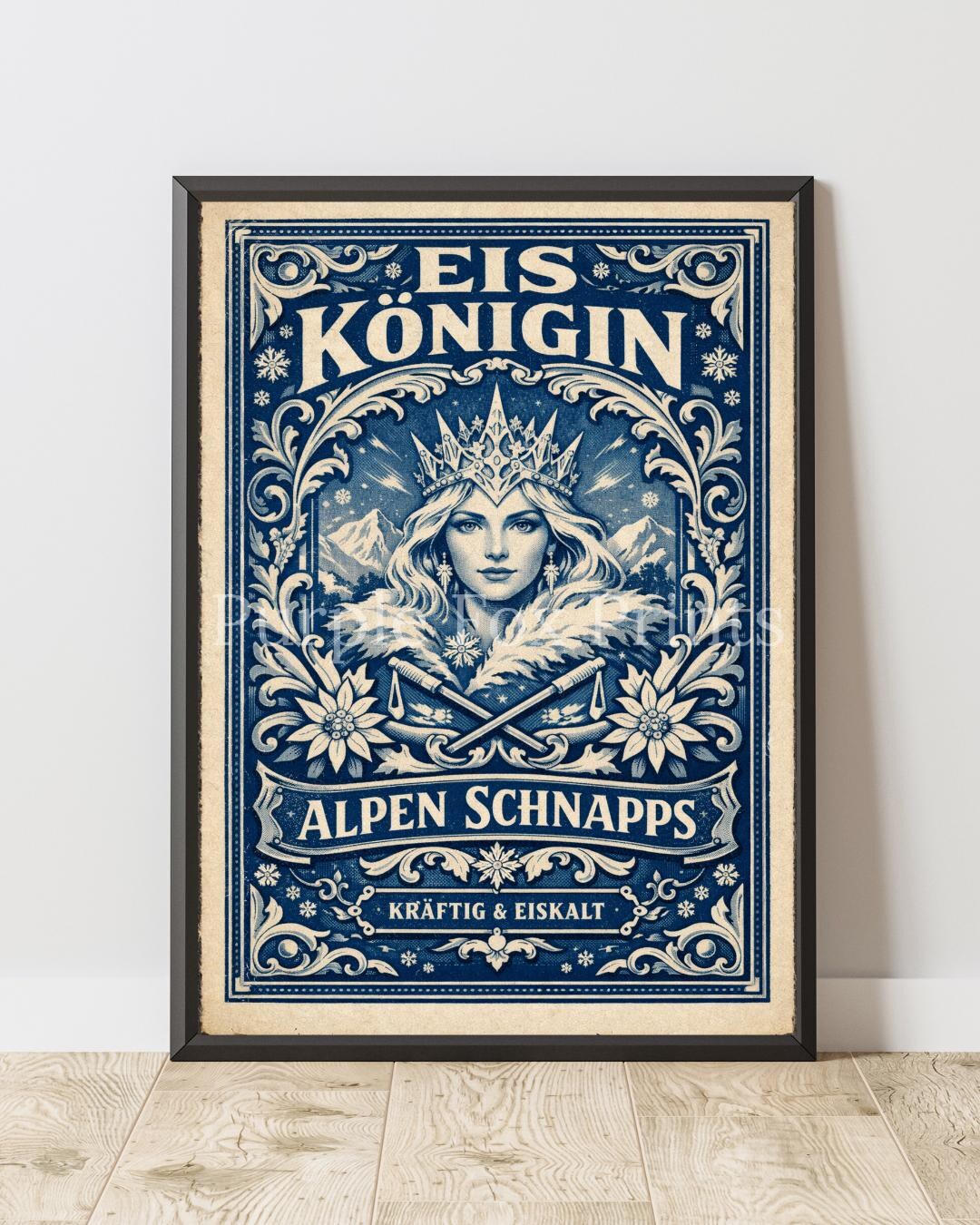 Ice Queen Alpen Schnapps Digital Print | Vintage Alpine Nouveau | Blue ...
