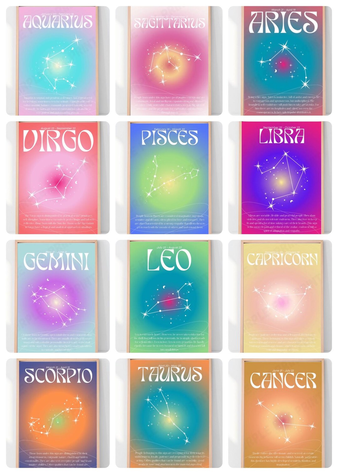 Horoscope Wall Art Prints Bundle | 12 PNG Files | Astrology | Digital ...