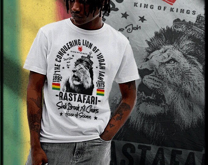 Reggae Haile Selassie Bless Jah Rastafari Irie Lion T-shirt Rastafarian ...