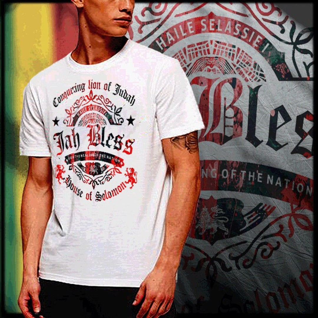 Reggae Haile Selassie Love Jah Bless King Rastafari Irie Lion T-shirt ...