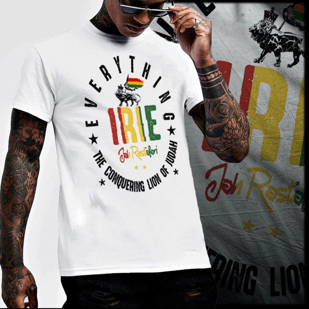 Reggae Haile Selassie Jah Rastafari Irie Lion T-shirt Rastafarian Roots ...