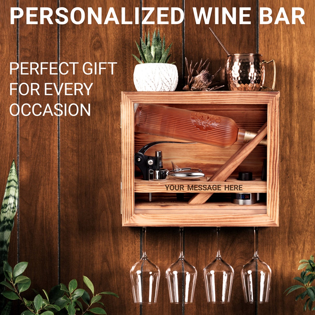 Personalized Pine Wood Wine Bar Display Rack: Sommelier Gift Set and ...