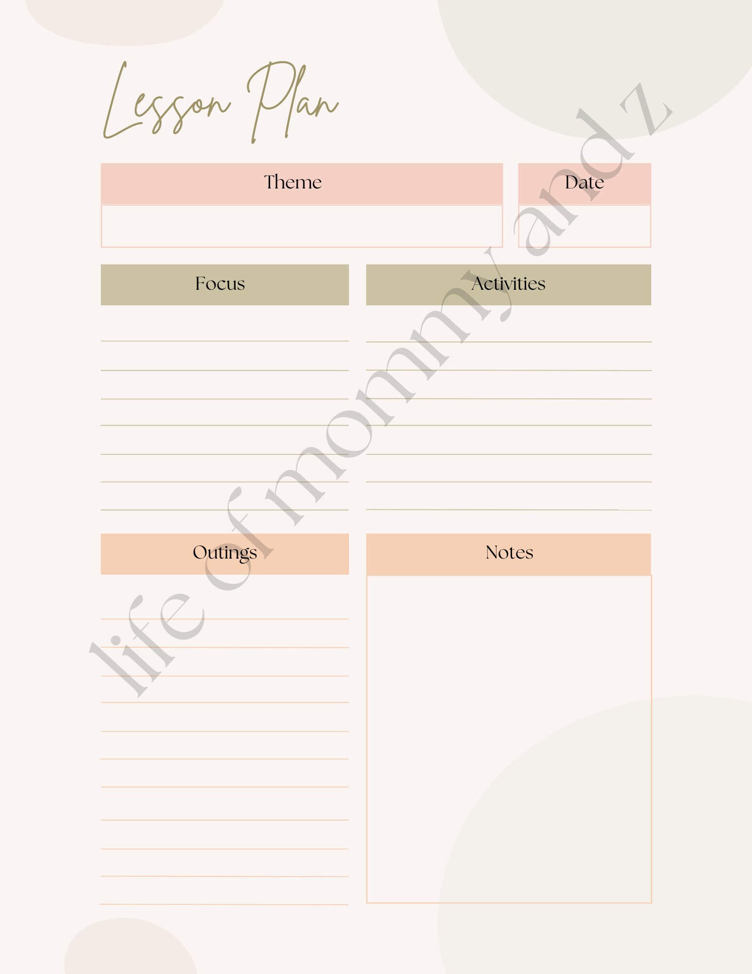 Lesson Plan Worksheet PDF Download - Etsy