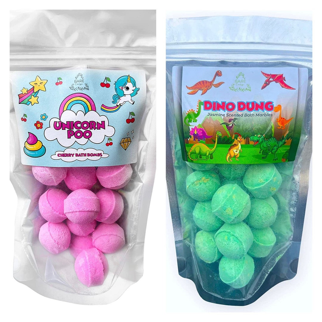 Unicorn Poo, Dino Dung Mini Bath Marbles. 15 Cherry or Jasmine Scented Bath Bombs. Kids Bath ...