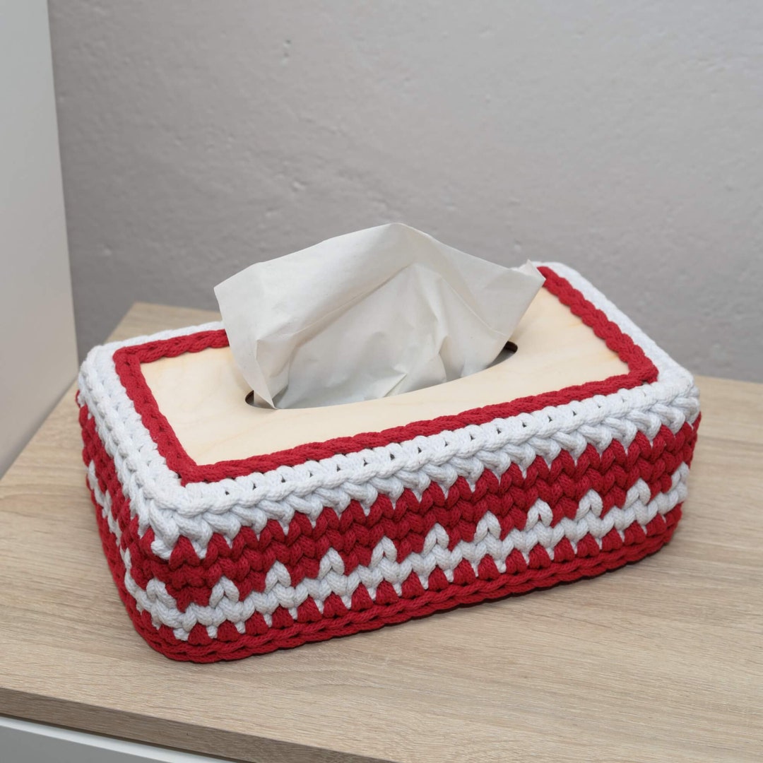 Crochet Tissue Box Cover, Tissue Box Holder of Chunky Cotton Yarn ...