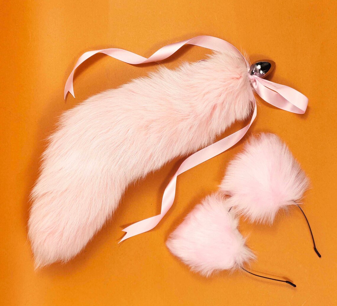 Real Fur Pink Tail Butt Plug and Ears Set Fox Tail Plug - Etsy
