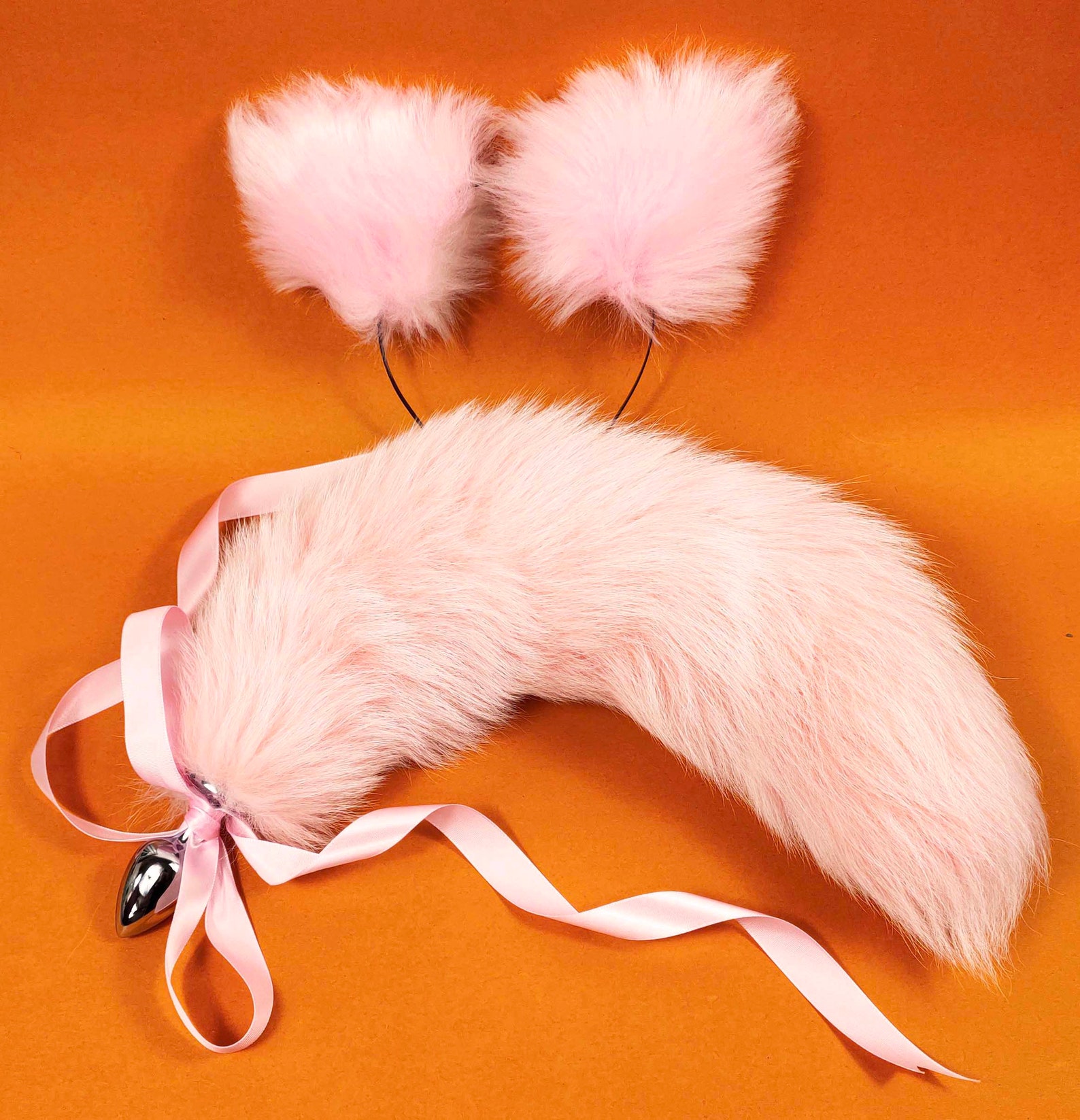 Real Fur Pink Tail Butt Plug and Ears Set Fox Tail Plug - Etsy