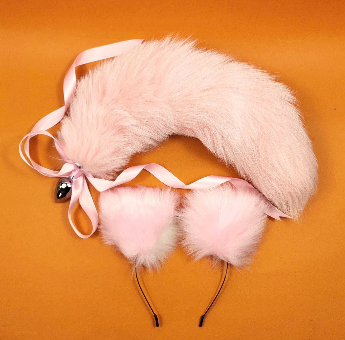 Real Fur Pink Tail Butt Plug and Ears Set Fox Tail Plug - Etsy