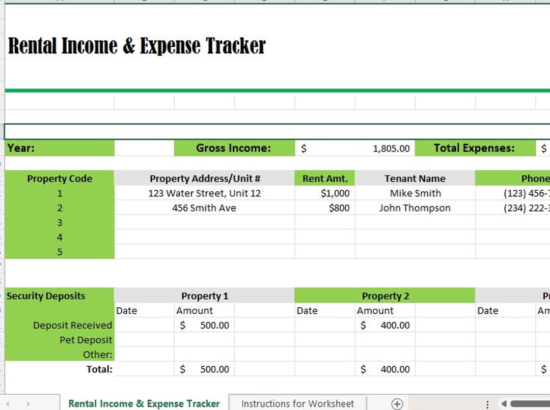 Rental Income and Expense Tracker Spreadsheet for up to 5 Properties - Etsy
