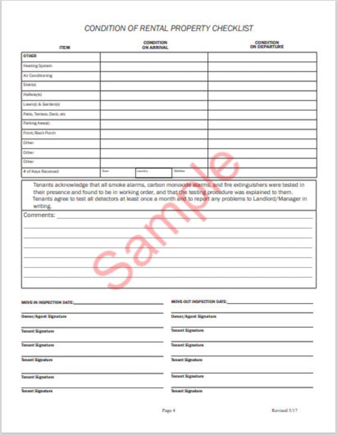 Rental Property Condition Inspection Checklist Form - Etsy UK