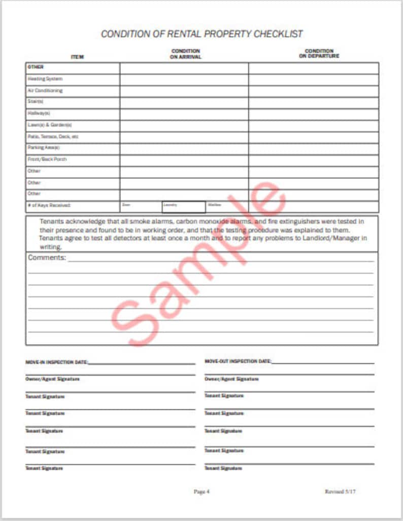 Rental Property Condition Inspection Checklist Form - Etsy