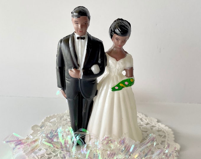 Vintage Bride and Groom Wedding Cake Topper; African American Couple ...