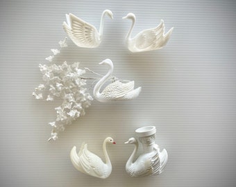 2 Vintage White Swan Toppers Decorations for Wedding Cakes, Crafts, or ...