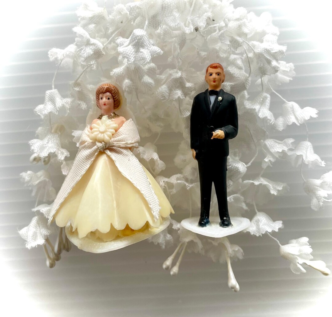 Vintage Mini Bride and Groom Cake Decorations by Wilton; 1950s Plastic ...
