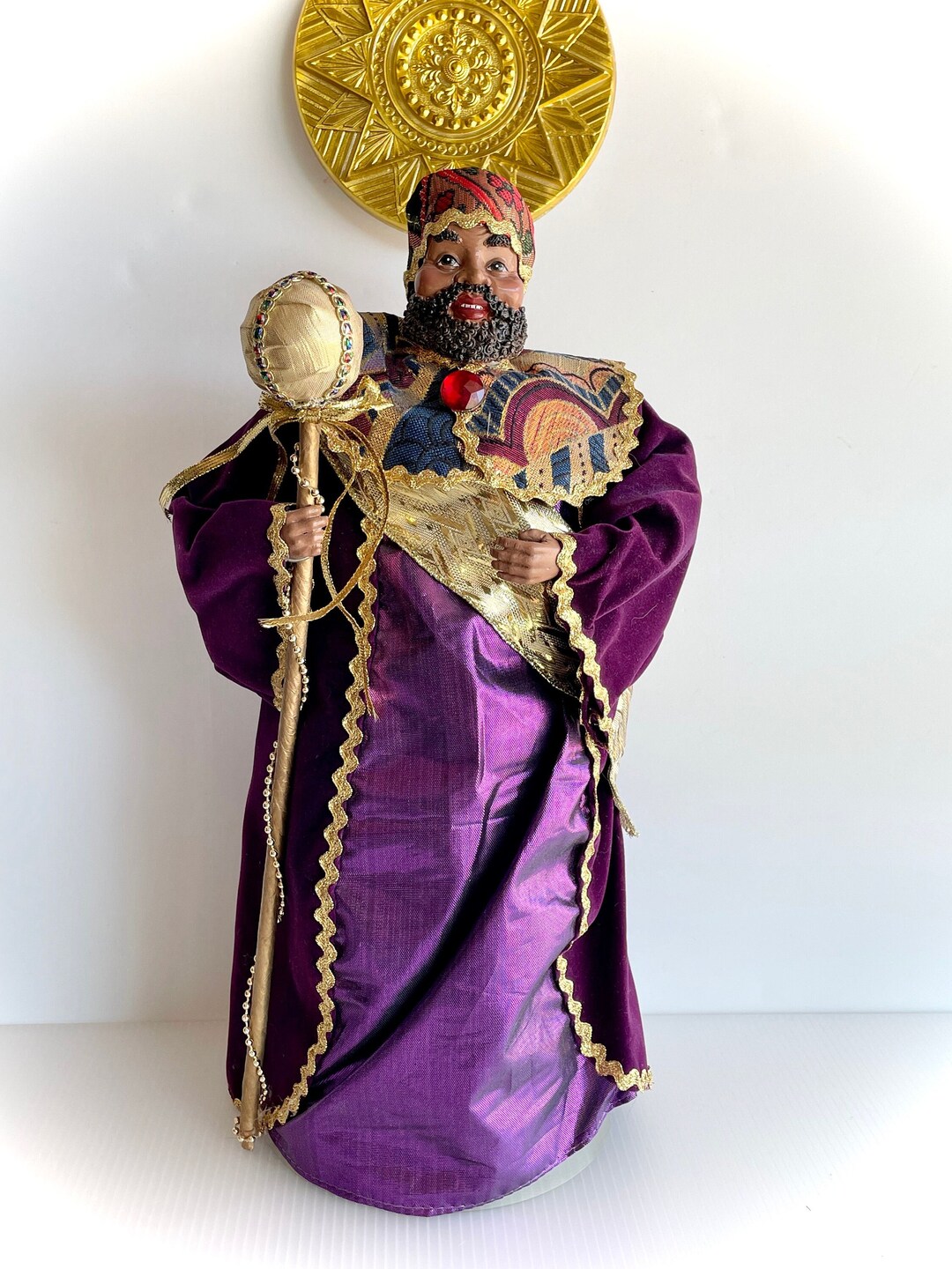Vintage African American Tree Topper, 14.5 Inch TALL Black Wiseman ...