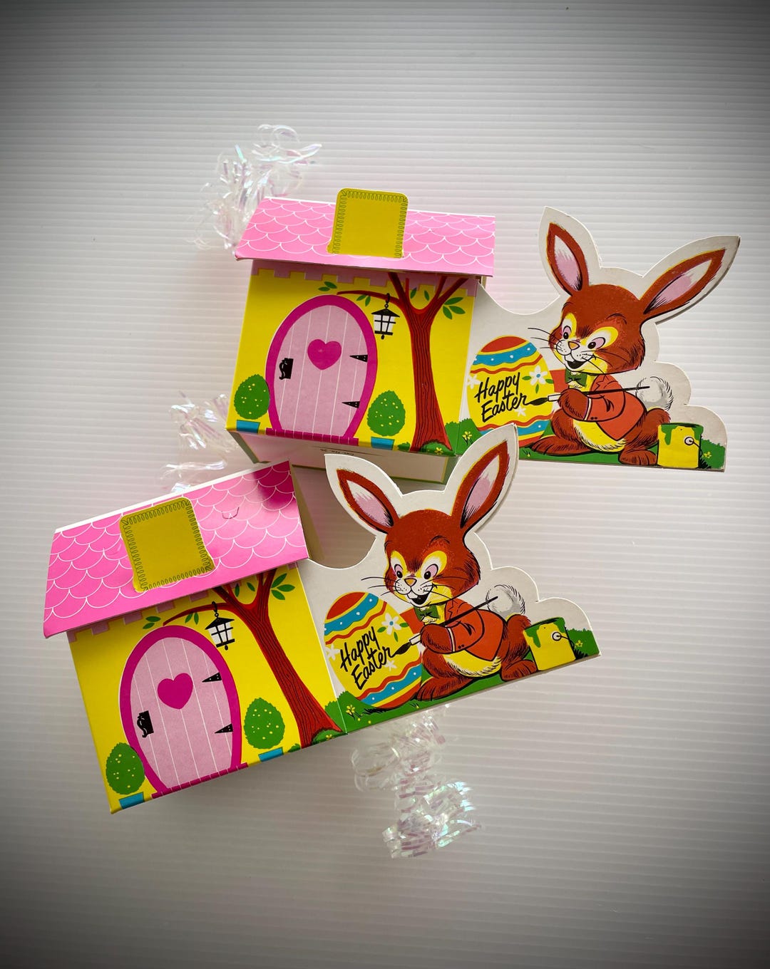 2 Vintage Easter Candy Container Boxes, Happy Easter Bunny Rabbit With ...