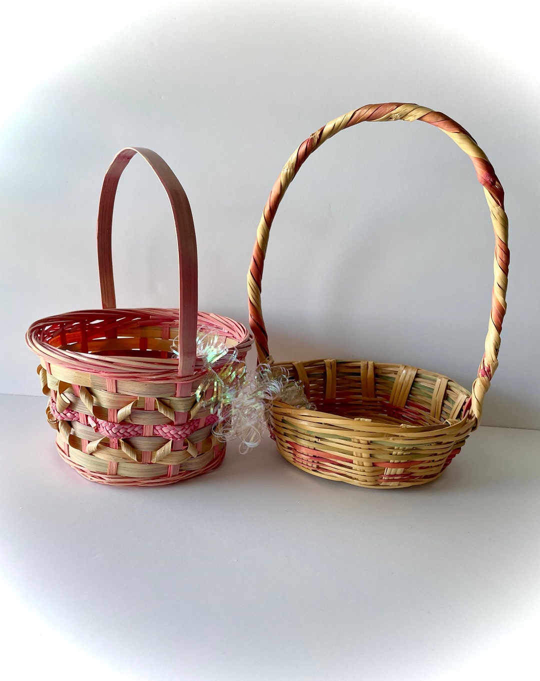 Vintage Wicker Easter Basket CHOICE of Natural Woven Pink and Green ...