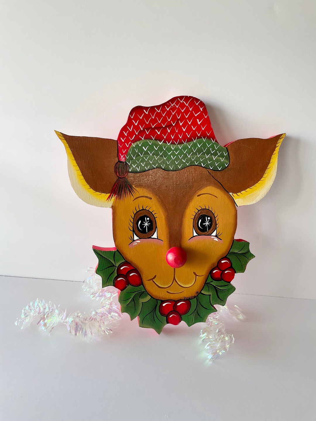 Vintage Hand Painted Wood Rudolph the Reindeer Wall Hanging; Reindeer ...