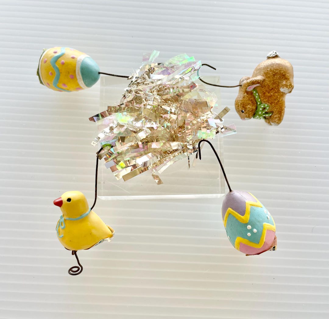 Vintage Easter Tree Ornaments: 4 Bunny, Chick and Eggs Folk Art Style ...