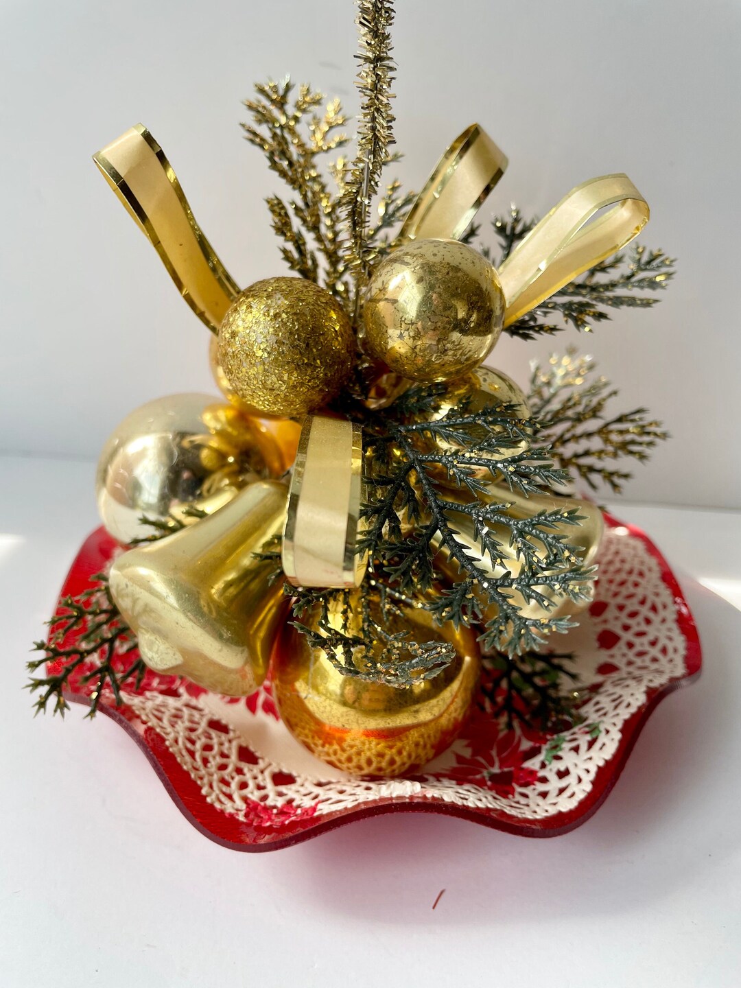 Vintage Custom Shiny Brite Tree Inspired, Green and Gold Hanging ...