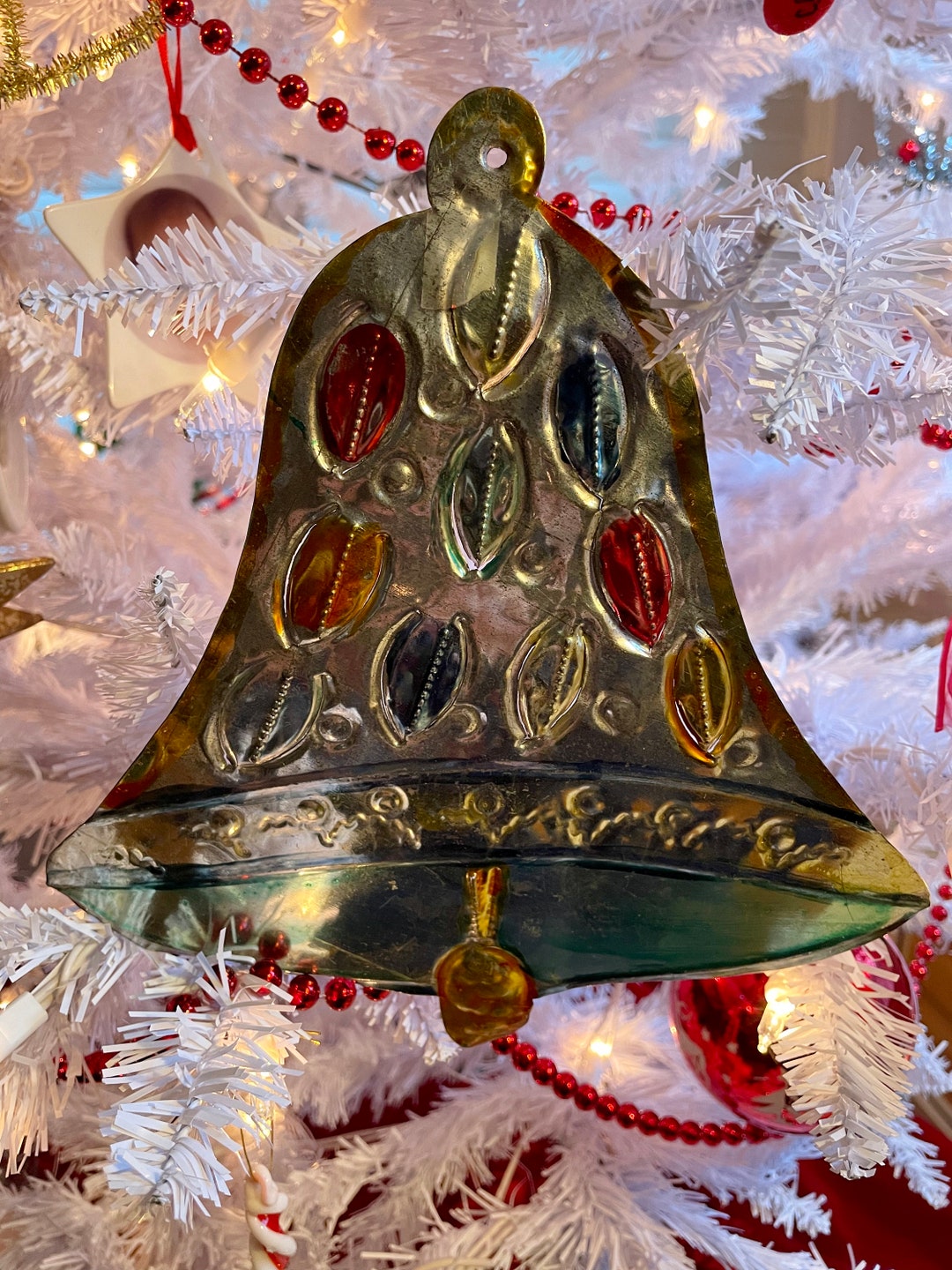 Large Vintage Punched Tin Christmas Bell, Silver Bell Ornament or Wall ...
