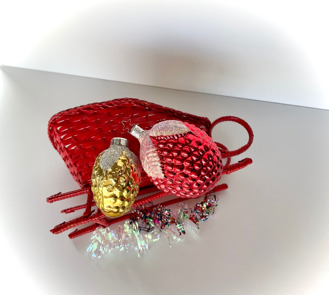 Vintage Mercury Glass Red Raspberry OR Gold Grapes Ornament,; Glitter ...