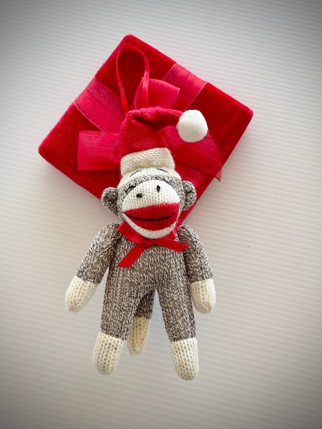 Vintage Sock Monkey Christmas Ornament Plush Santa Monkey by Seasons of ...