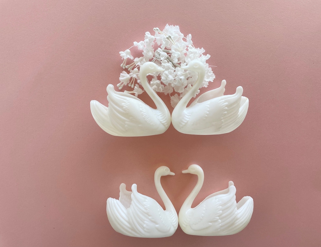 2 Vintage White Swan Toppers Decorations for Wedding Cakes, Crafts, or ...