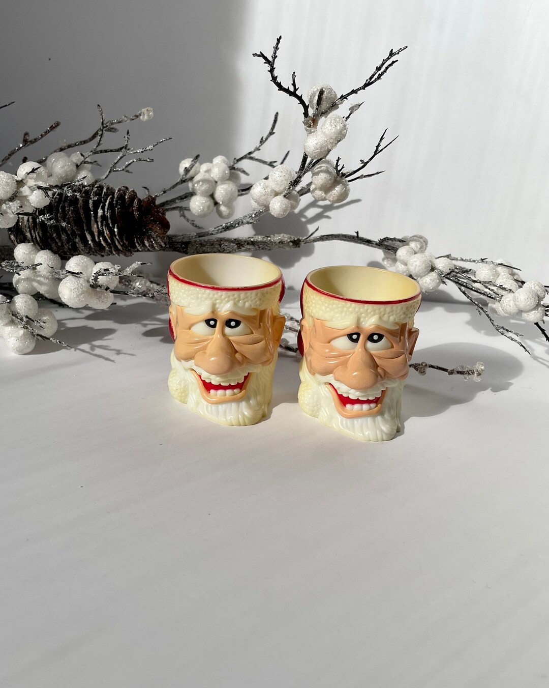Vintage Goofy Santa Shot Glasses - Set of 2 Scary Christmas Elf Cups - Etsy