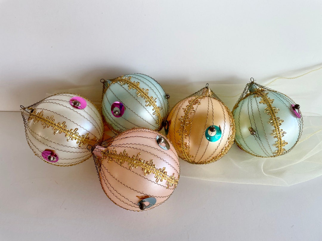 Vintage Mercury Glass Crinkle Wire Christmas Ornament; CHOICE of Color ...