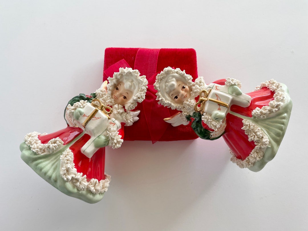 Vintage Napco Christmas Angel Shopper Girl S116A Collectible Spaghetti ...