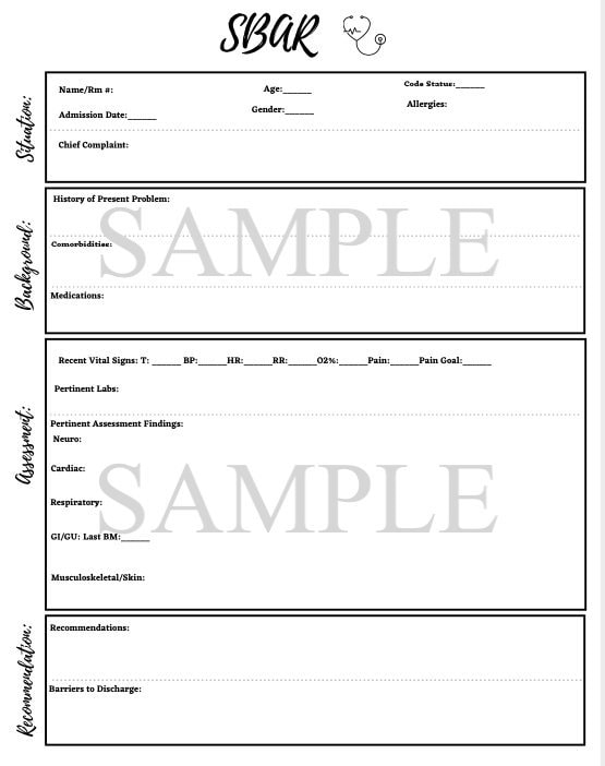 SBAR Template Instant PDF Download - Etsy