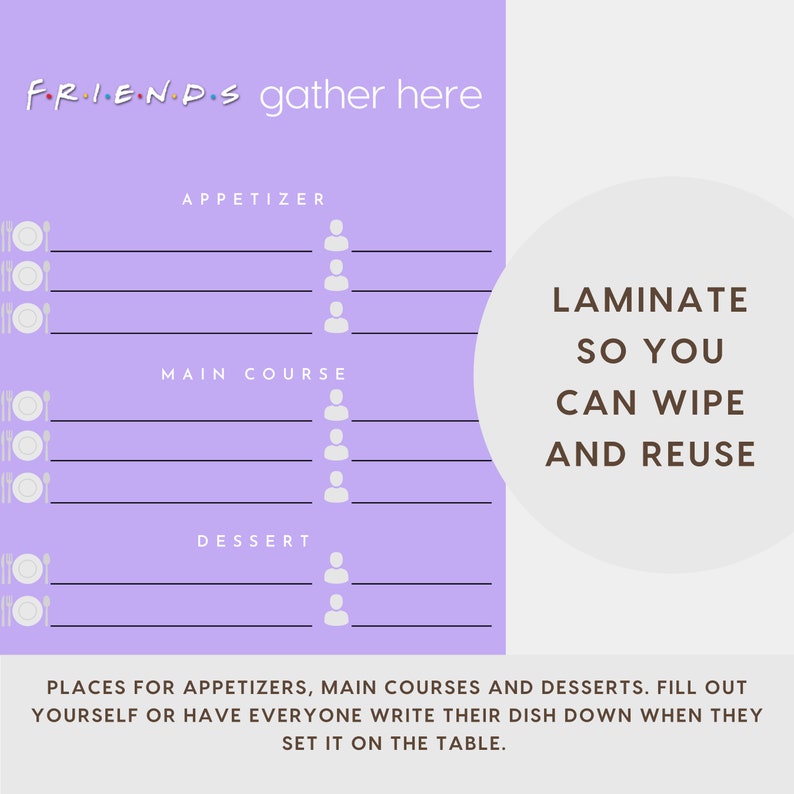 Potluck Menu Friends Themed Printable Menu - Etsy