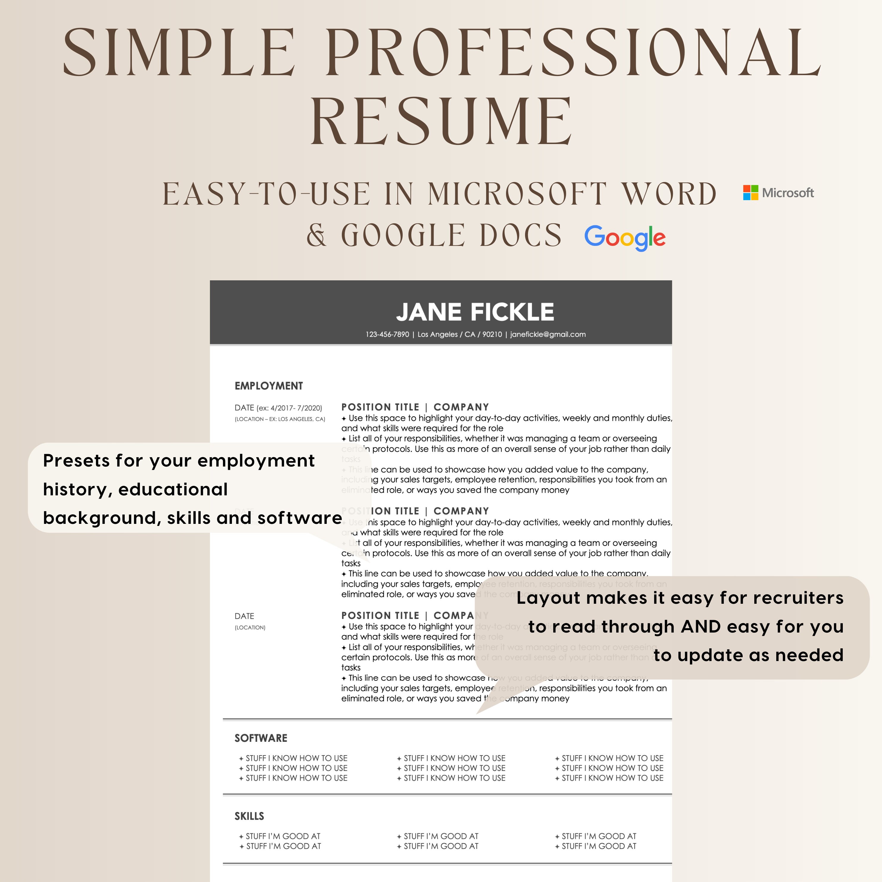 Professional Black and White Resume Template, CV Template for Modern ...