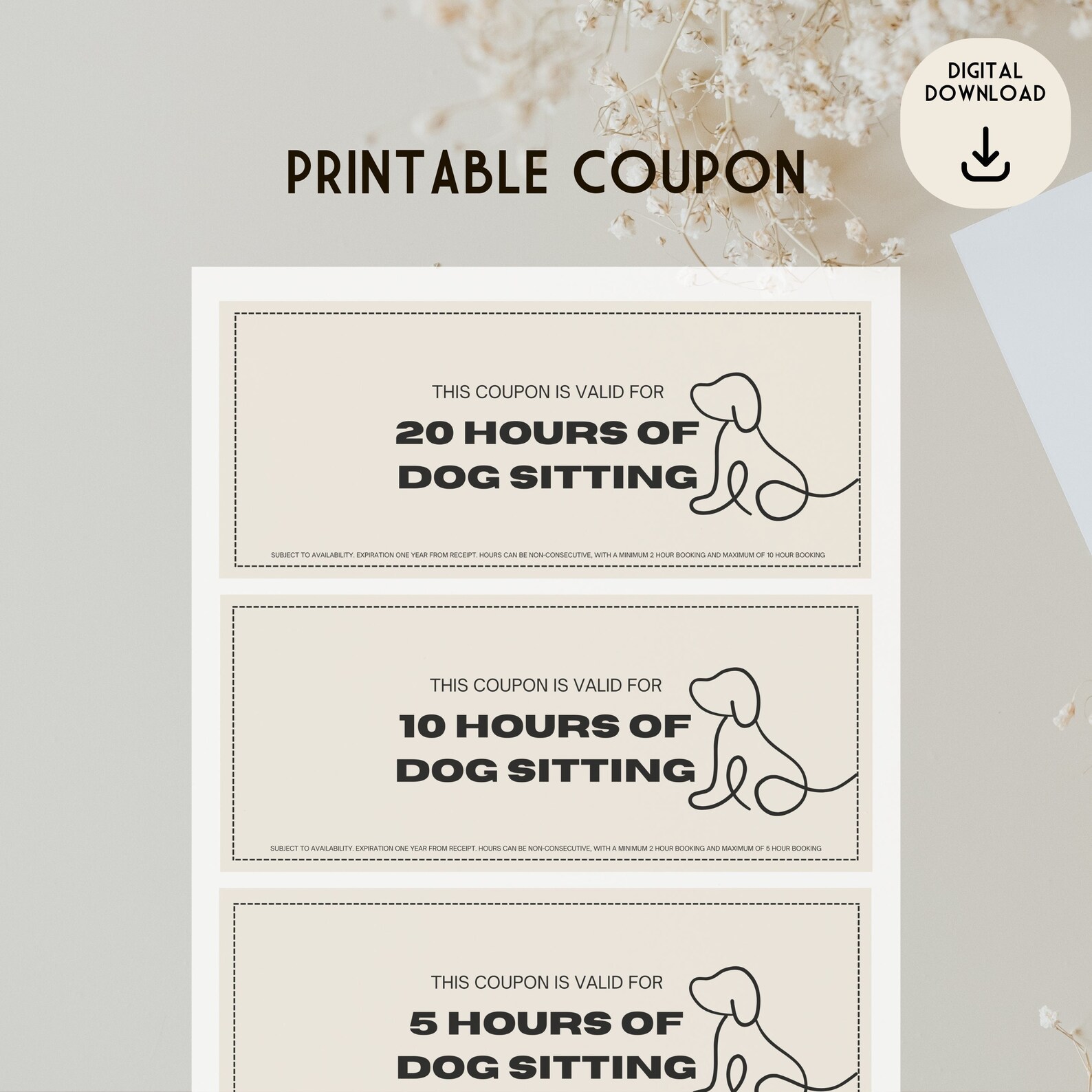 Dog Sitting Coupon | Voucher for Mother's Day, Father's Day, Birthday ...