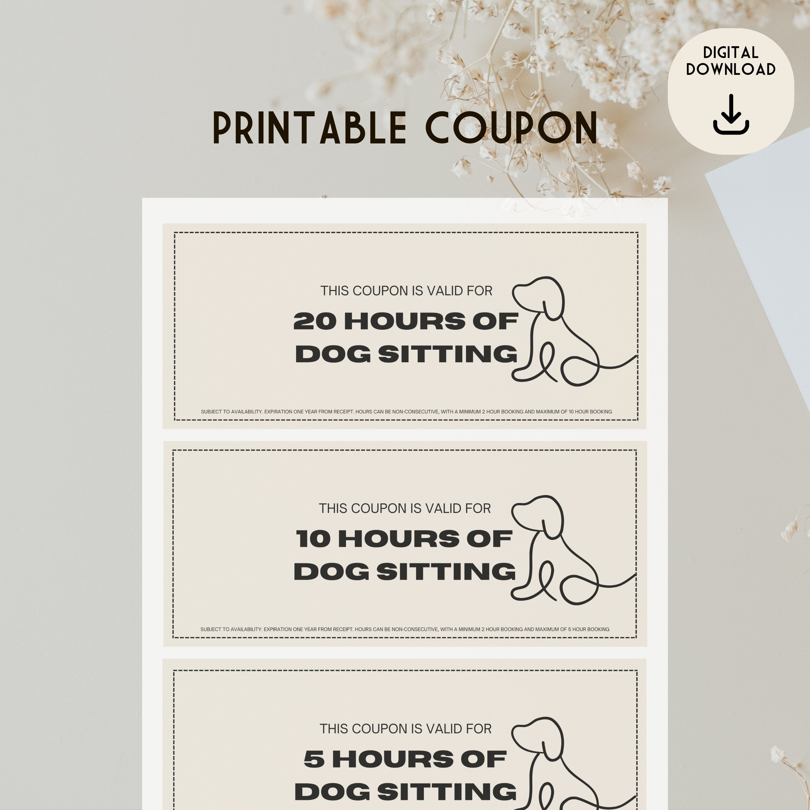 Dog Sitting Coupon | Voucher for Mother's Day, Father's Day, Birthday ...