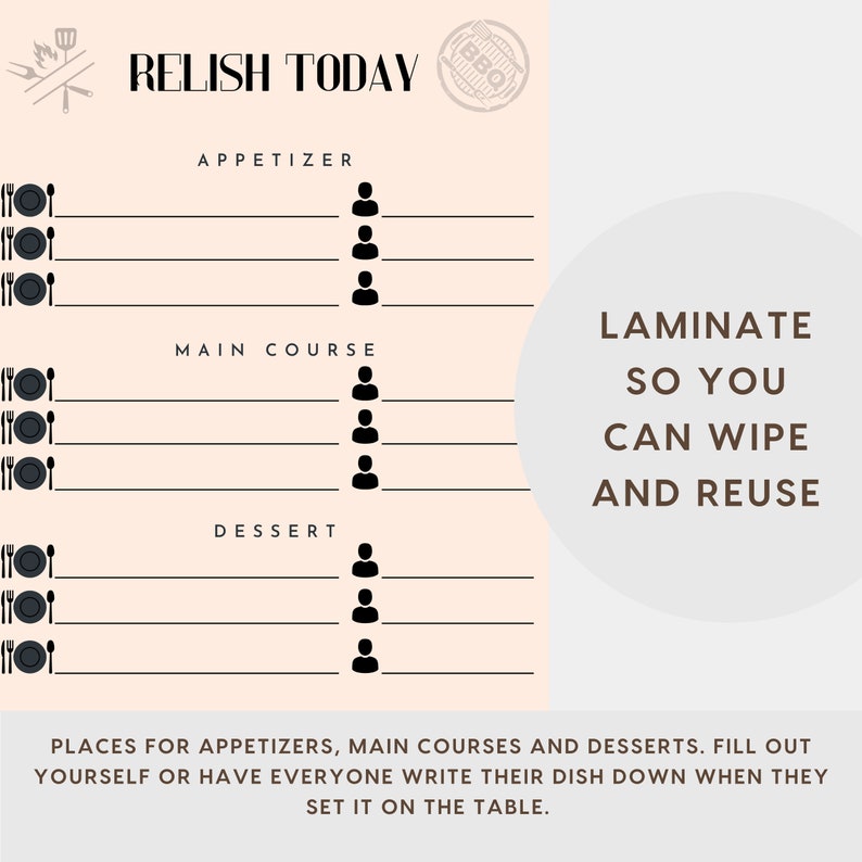 Potluck Menu | BBQ Themed Printable Menu - Etsy