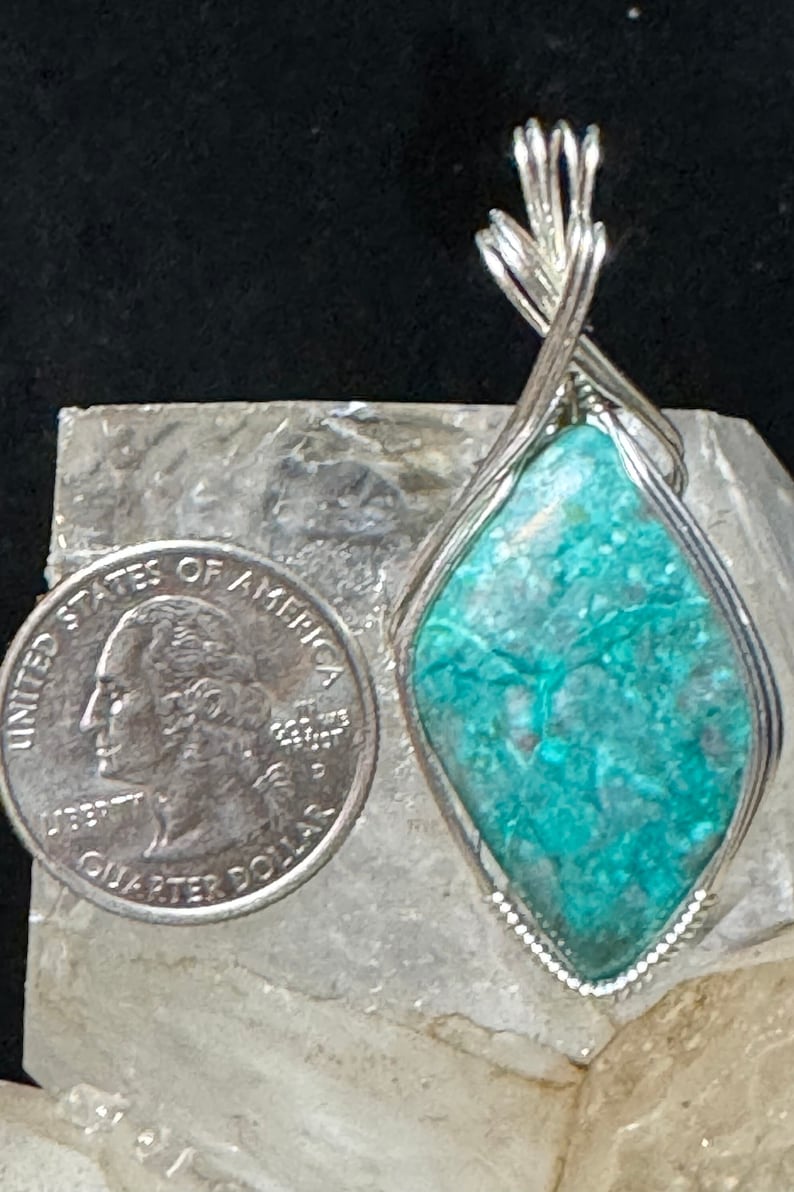 Chrysocolla Pendant Necklace: Argentium Silver Wire Wrap, Handmade - Etsy