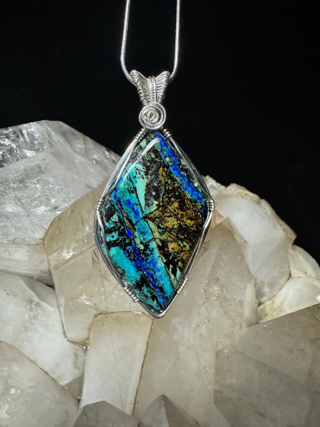 Dendritic Chrysocolla Azurite Tenorite Pendant Necklace, Amazing Blue ...