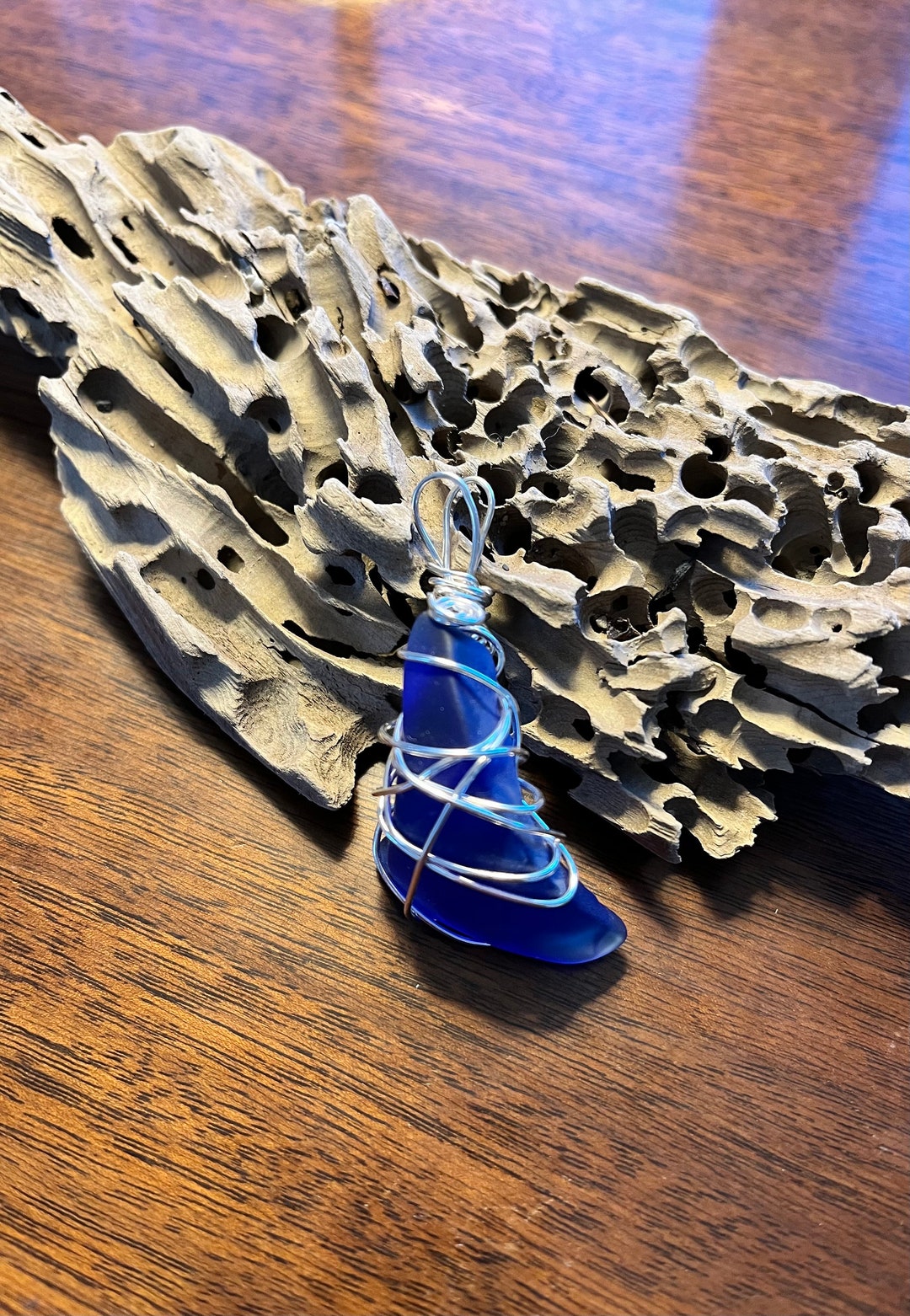 Sea Glass Pendant/wire Wrapped Sea Glass/silver Wire Wrapped Sea Glass ...