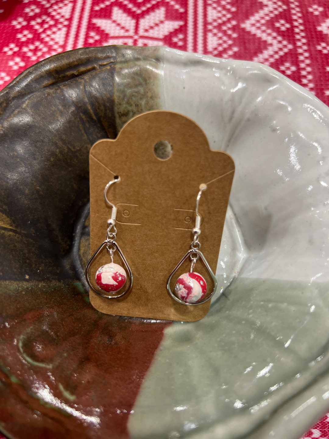 Red and White With Silver Specs Polymer Clay Earrings - Etsy