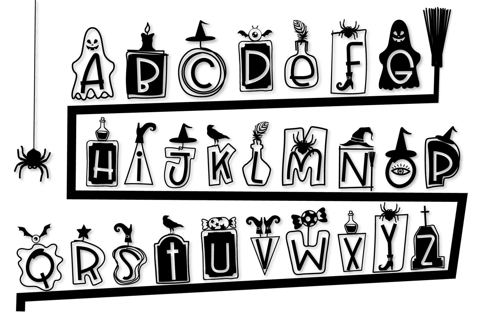 Witchy Doodle Font | Cute Halloween Dingbats | Playful Doodle Style ...