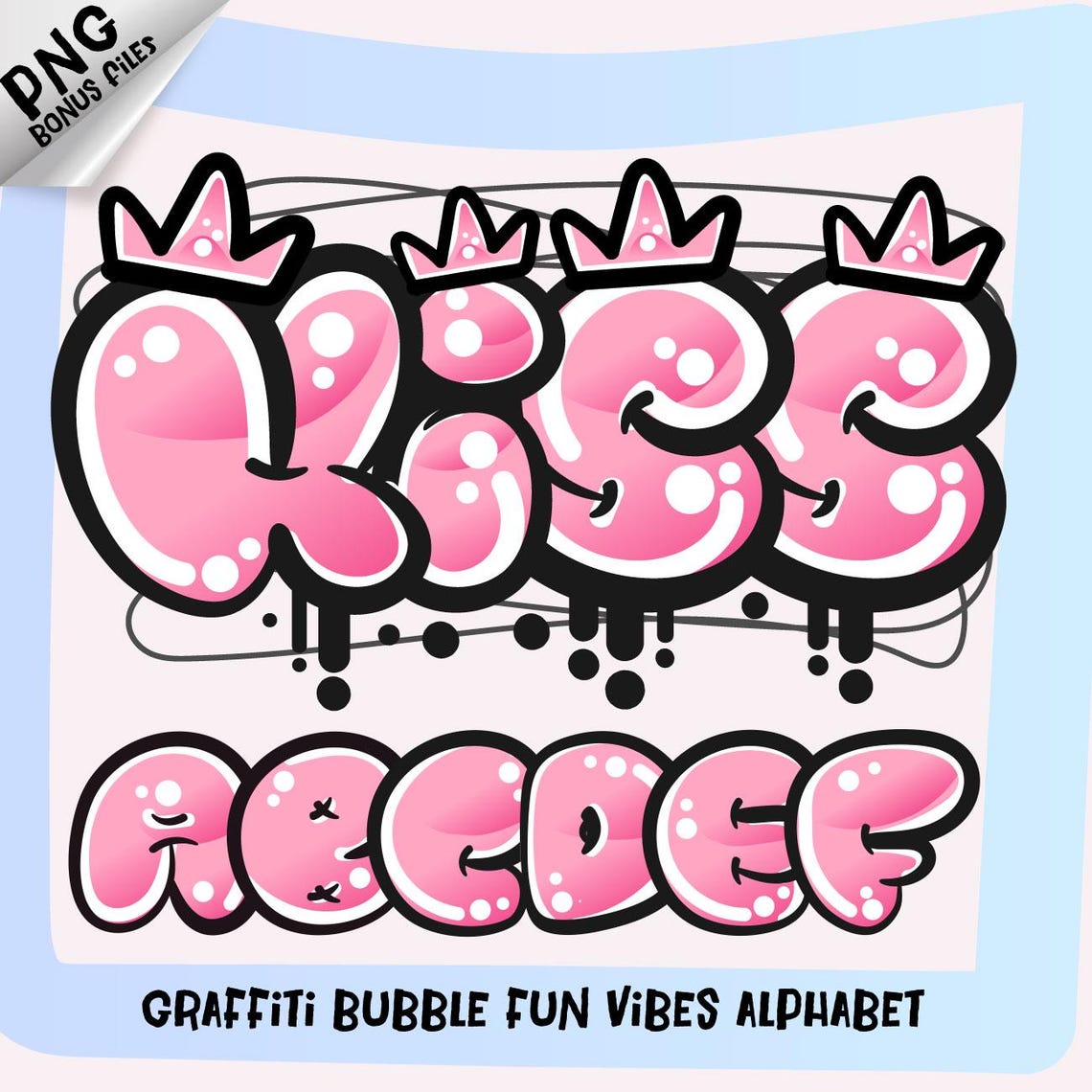 KISS Graffiti Bubble Alphabet PNG | Cute Pink Font | A-Z & 0-9 Letters ...