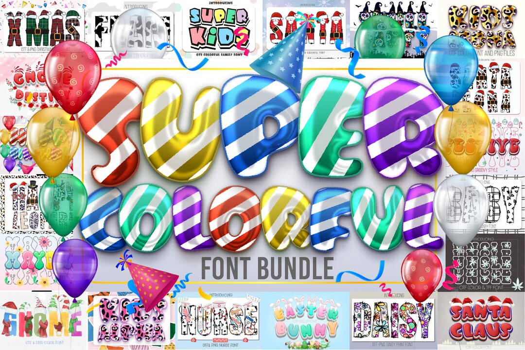 Super Colorful Font Bundle Vibrant Kids Fonts Playful Colorful ...