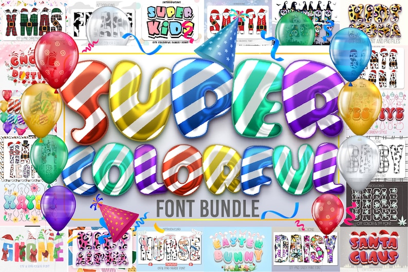Super Colorful Font Bundle Vibrant Kids Fonts Playful Colorful ...